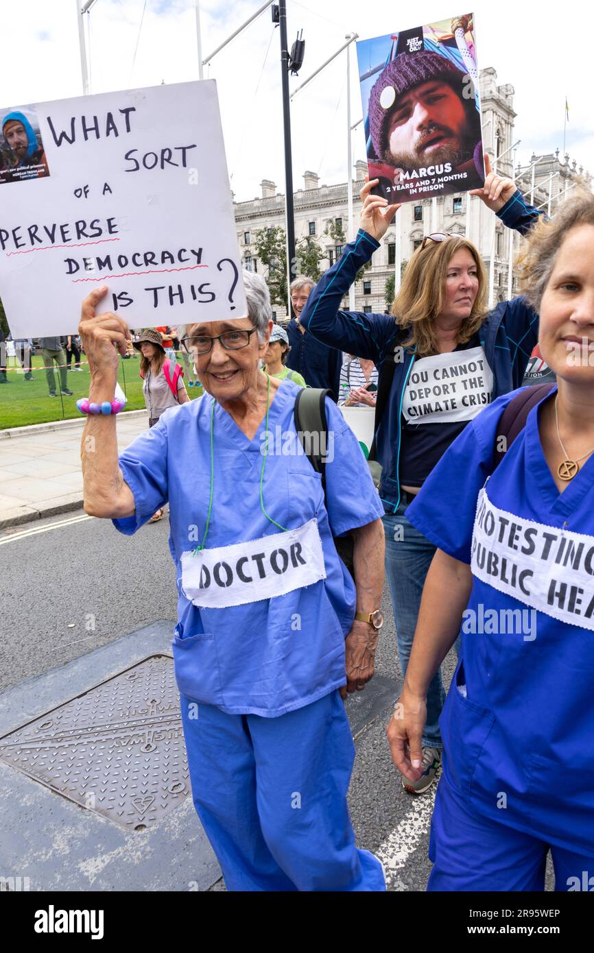 London, England, UK 24 June 2023 Protesters march to the Home Office ...