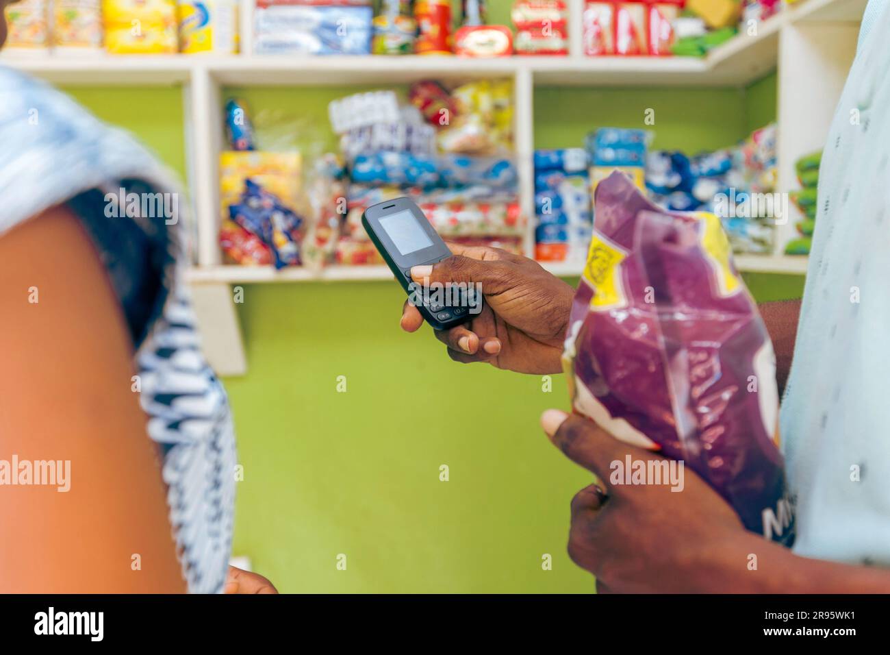 Cashless Transaction, Mobile Money Payment for Product in Grocery Store ...