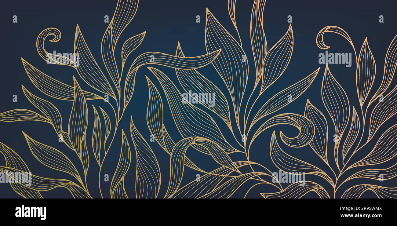 Vector golden leaves art deco wallpaper background, hand drawn pattern ...