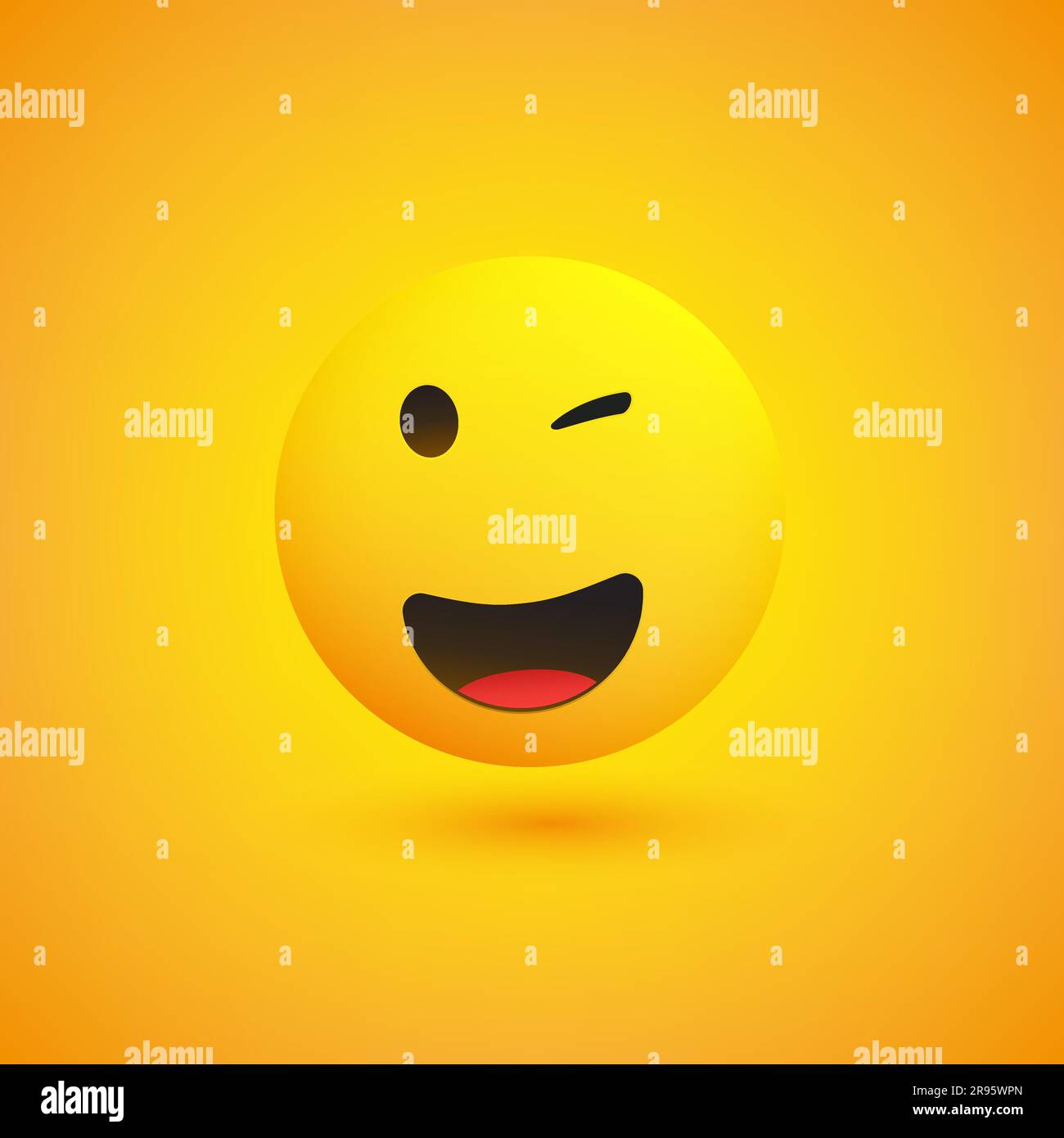 Smiling and Winking Emoji - Simple Shiny Happy Emoticon on Yellow ...