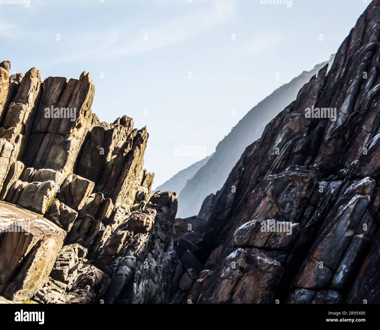 Tilted rock layers, of the Tsitsikamma Coast, South Africa, with the ...