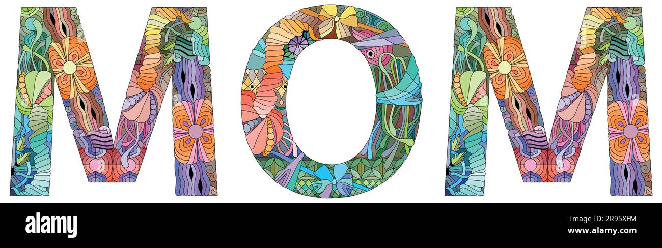 Hand-painted art design. Hand drawn illustration word MOM for t-shirt ...