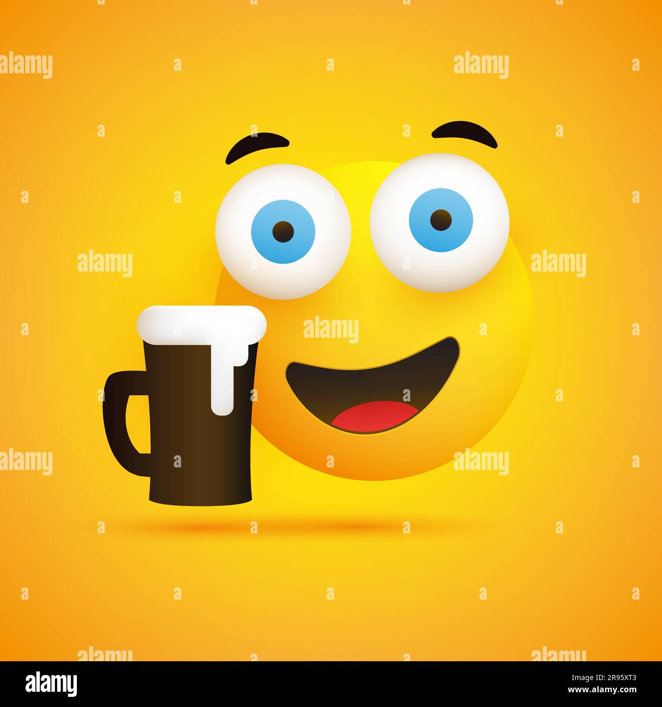 Smiling Emoji - Simple Happy Emoticon with Pop Out Eyes and a Glass of ...