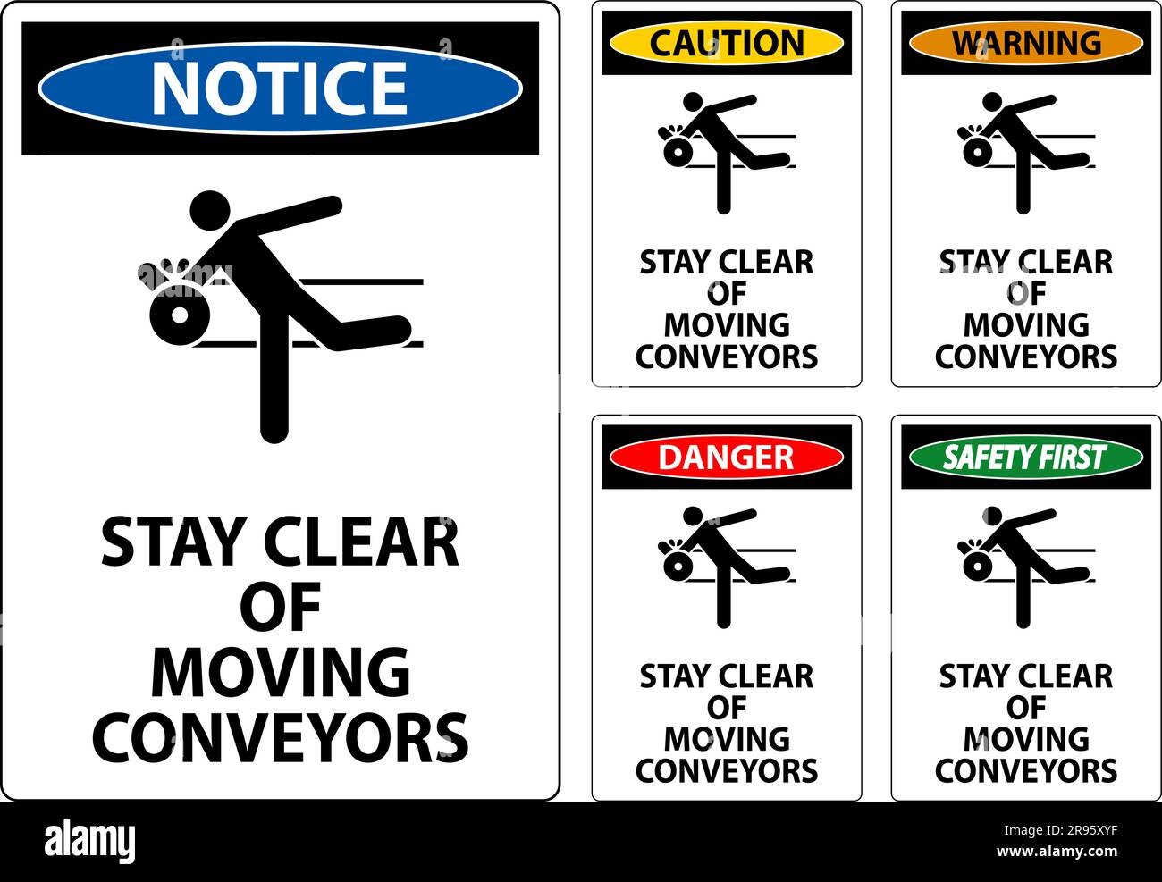 Warning sign moving conveyor hi-res stock photography and images - Alamy