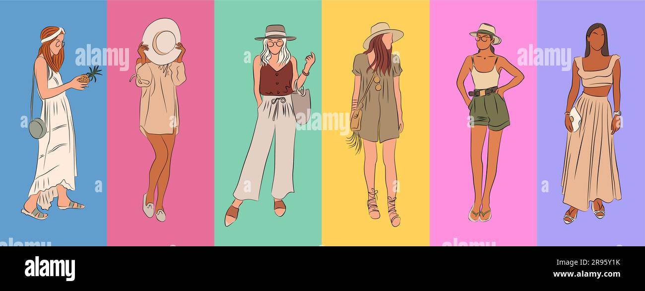 Set of Hand drawn beautiful ladies vector isolated Stock Vector Image ...
