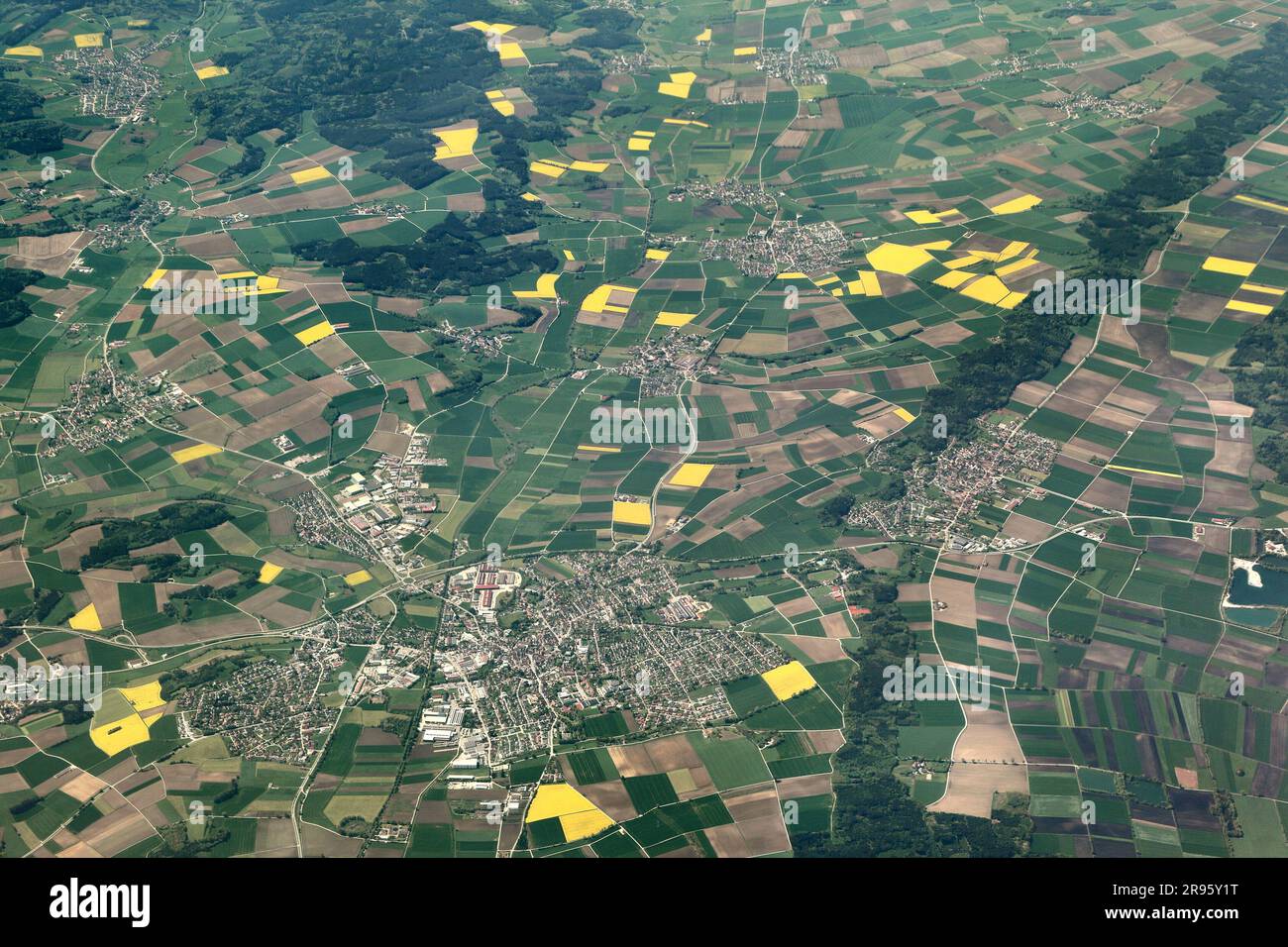 The Earth from above: Aerial view of farmlands, towns and fields in ...