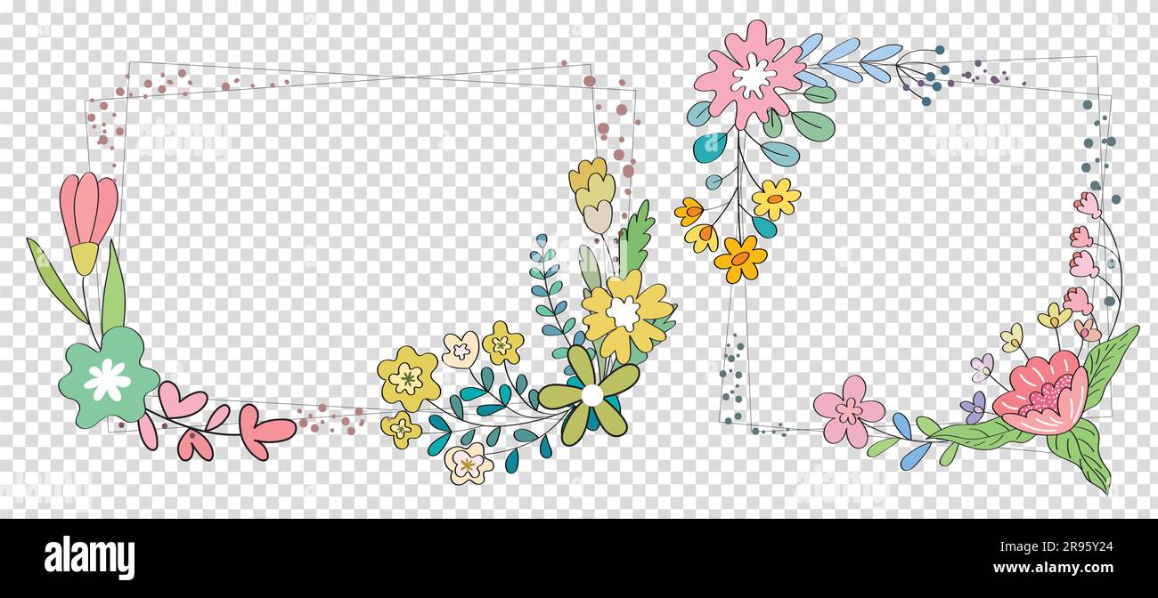 colorful flower frame on transparent background with watercolor, vector ...