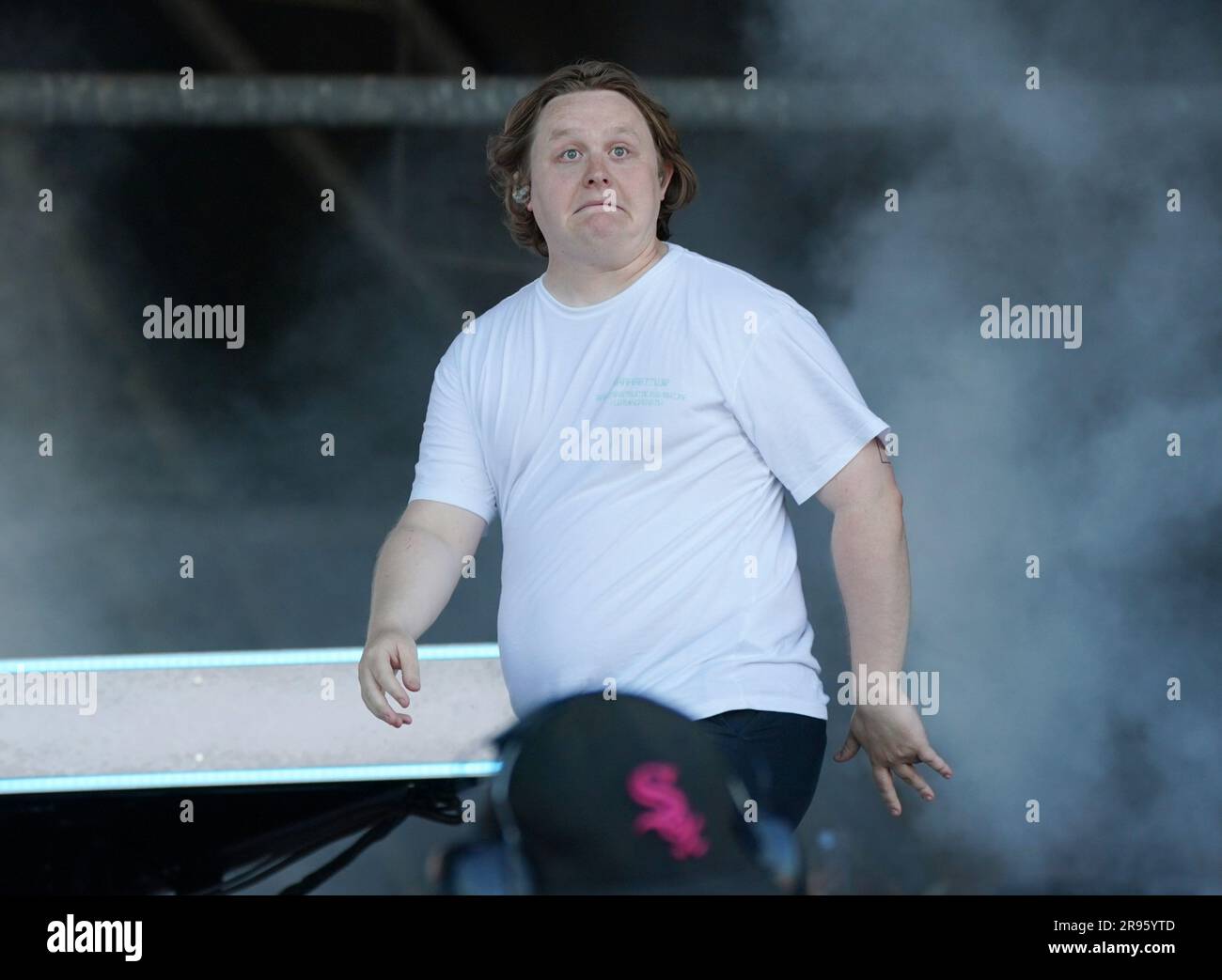 Lewis Capaldi performing on the Pyramid Stage, at the Glastonbury ...