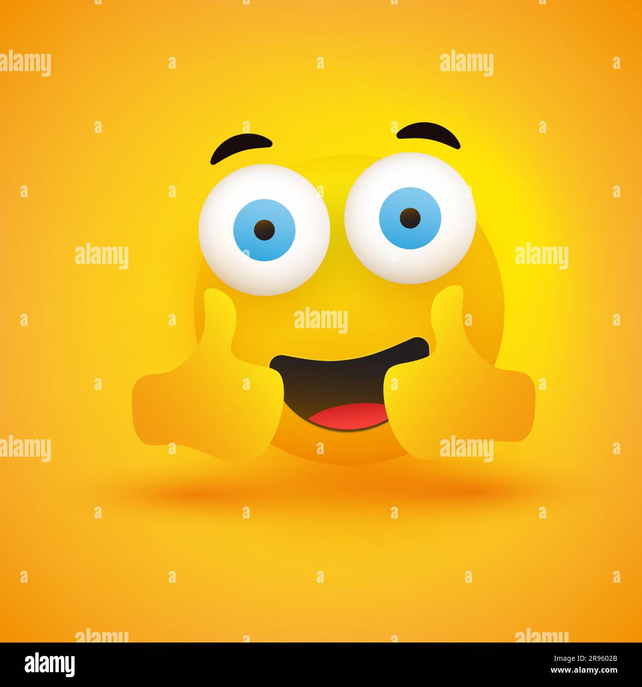 Smiling Emoji - Simple Happy Emoticon with Pop Out Eyes Showing Thumbs ...