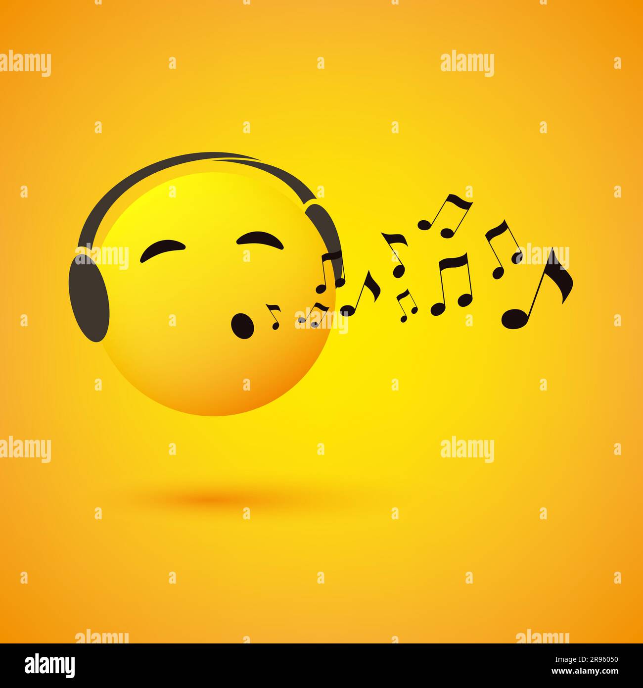 Singing or Whistling Emoticon, Face With Smiling Eyes and Headphones on ...