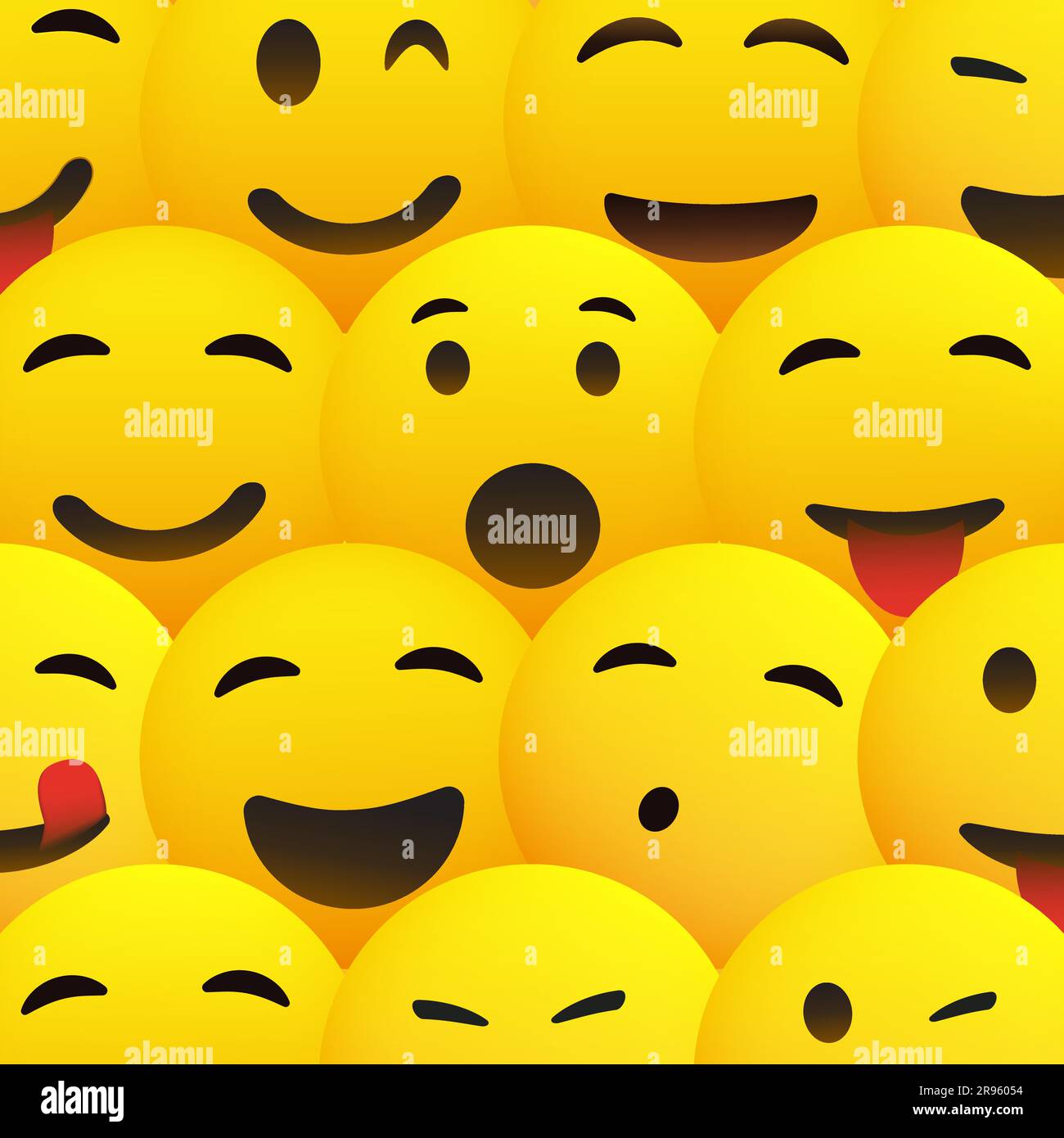 Yellow Smiling Faces with Various Expressions - Emoji Pattern ...