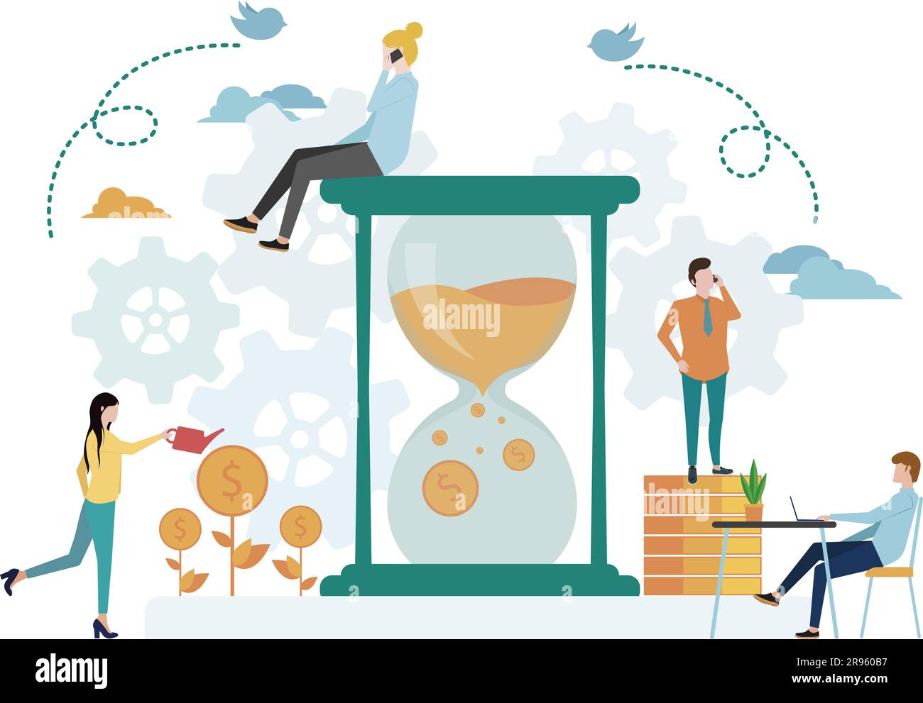 Vector illustration, hourglass on white background, time management ...