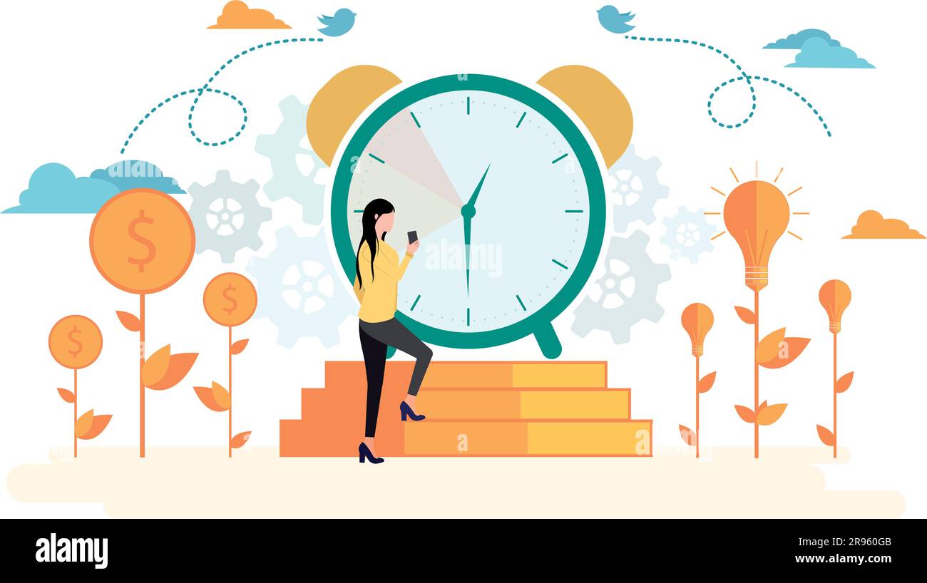 Time management, control. Vector illustration flat design. Isolated on ...