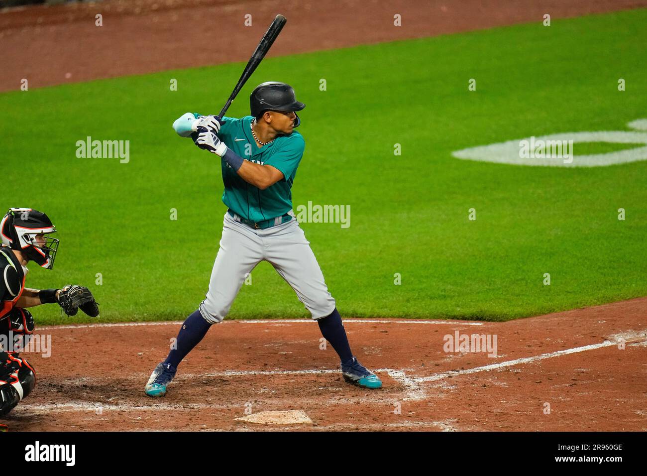 Seattle Mariners' Julio Rodriguez during an at bat in the ninth inning ...
