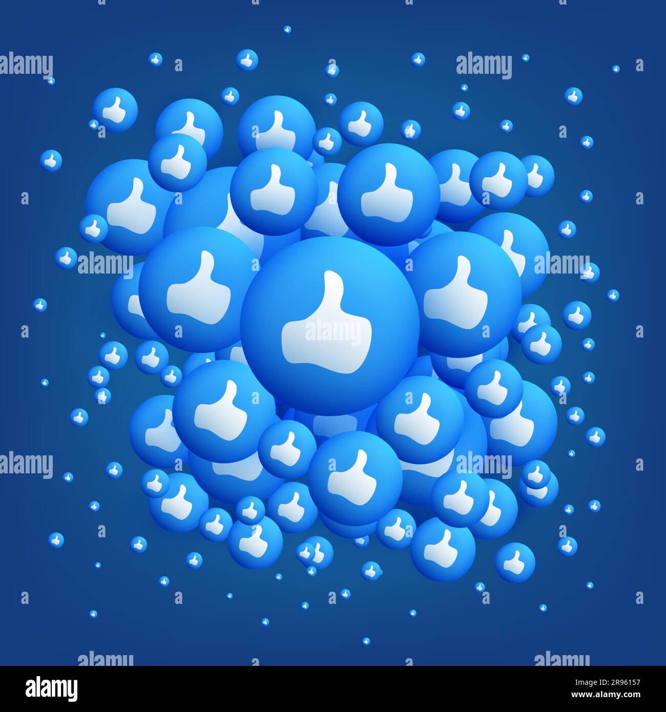 Lots of Like Buttons, Thumbs Up Signs on Blue Background - Emoticon ...