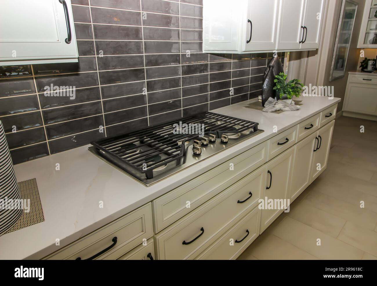 Kitchen Counter With Built In Gas Burners Stock Photo - Alamy