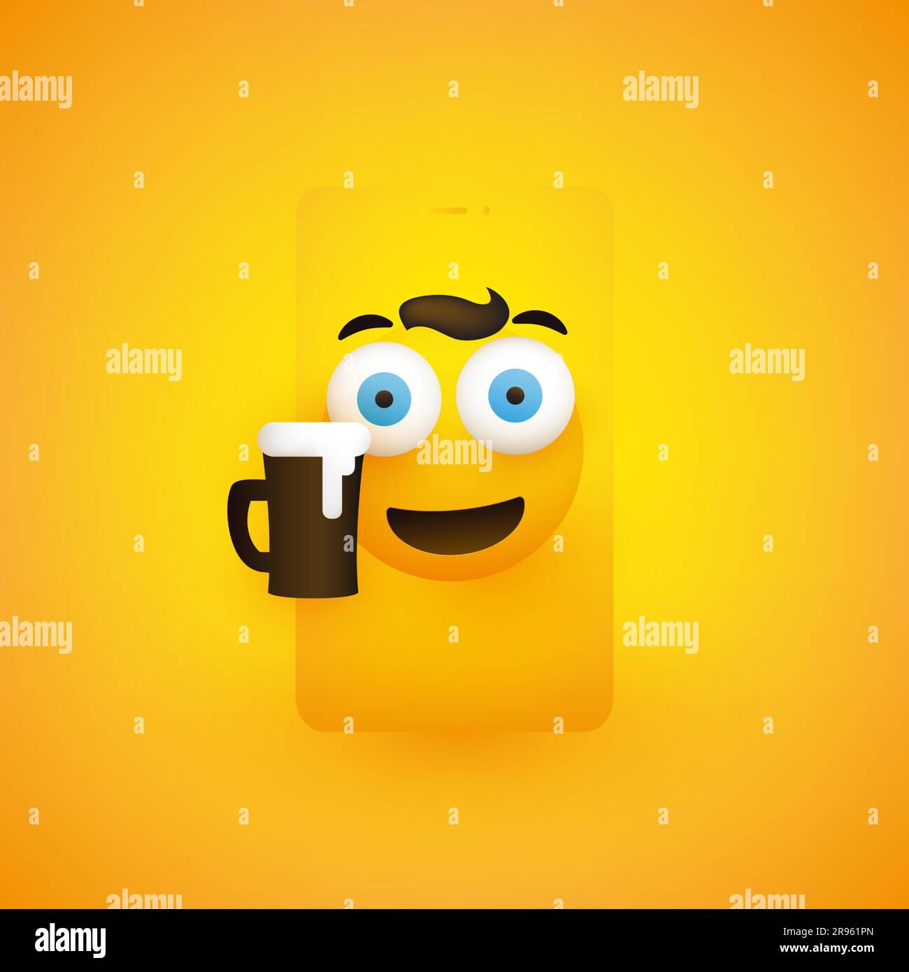 Smiling Emoji - Simple Happy Emoticon with Pop Out Eyes and a Glass of ...