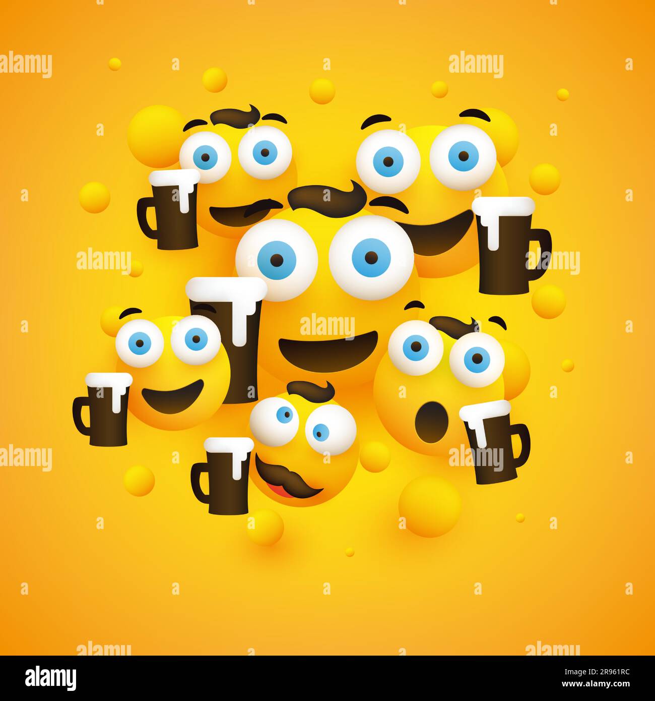 Lots of Smiling Emoji on Yellow Background - Simple Happy Emoticons ...
