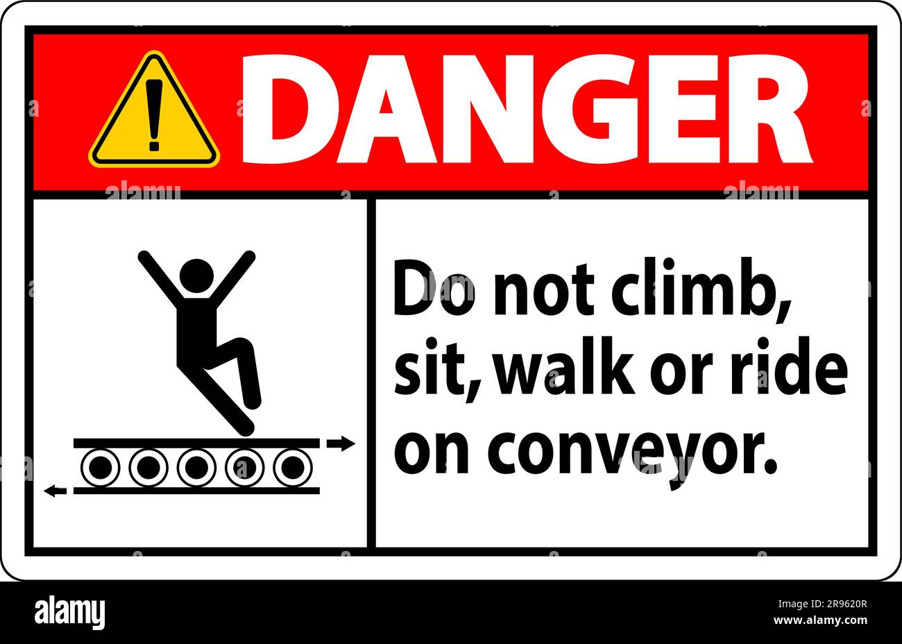 Danger Sign Do Not Climb Sit Walk Or Ride on Conveyor Stock Vector ...
