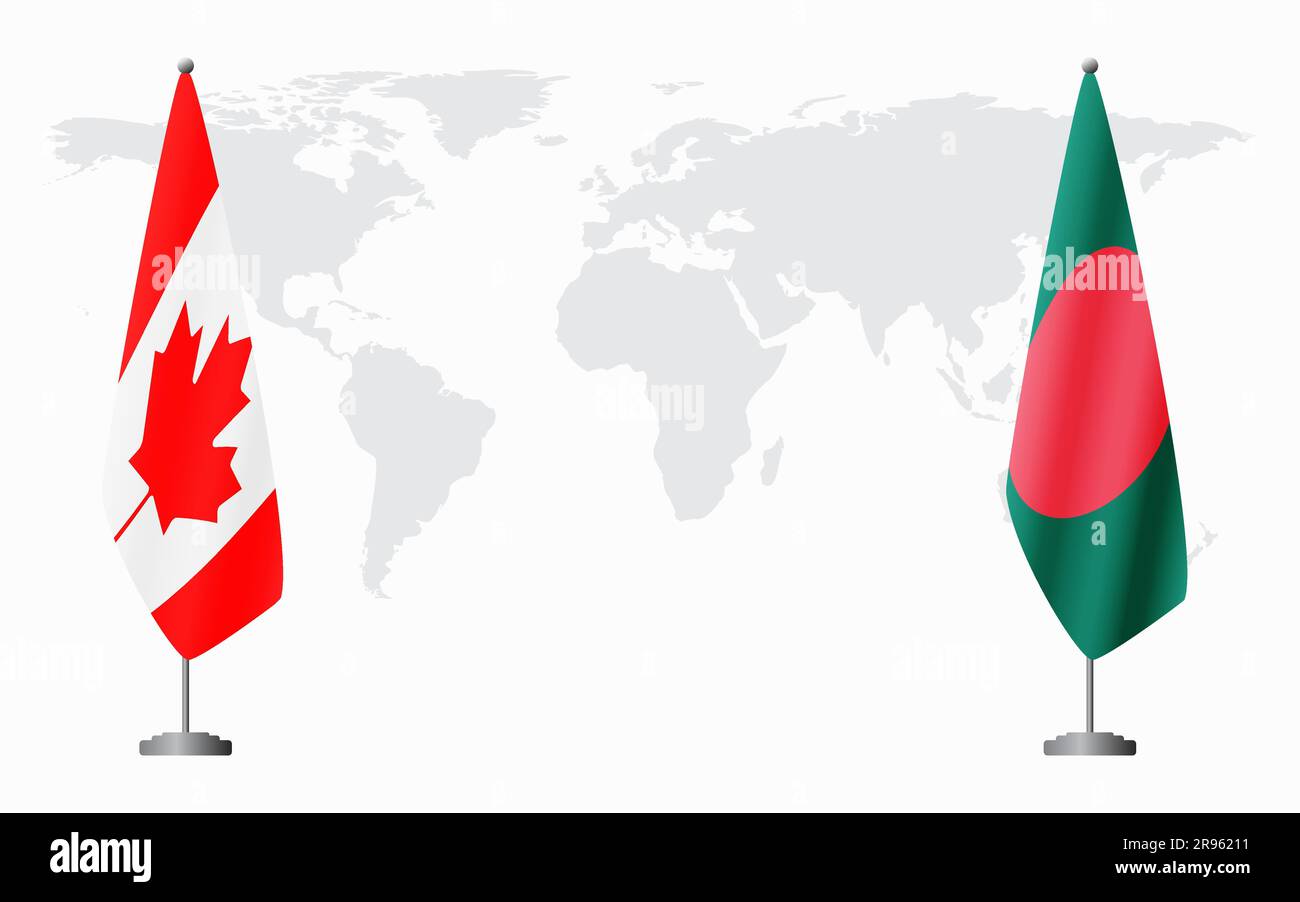 Canada and Bangladesh flags for official meeting against background of ...