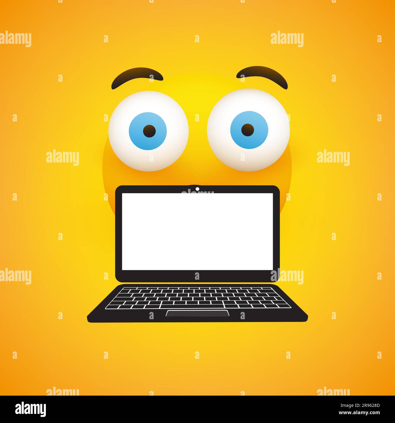 Surprised Emoji, Emoticon with Pop Out Eyes and Laptop Computer on ...