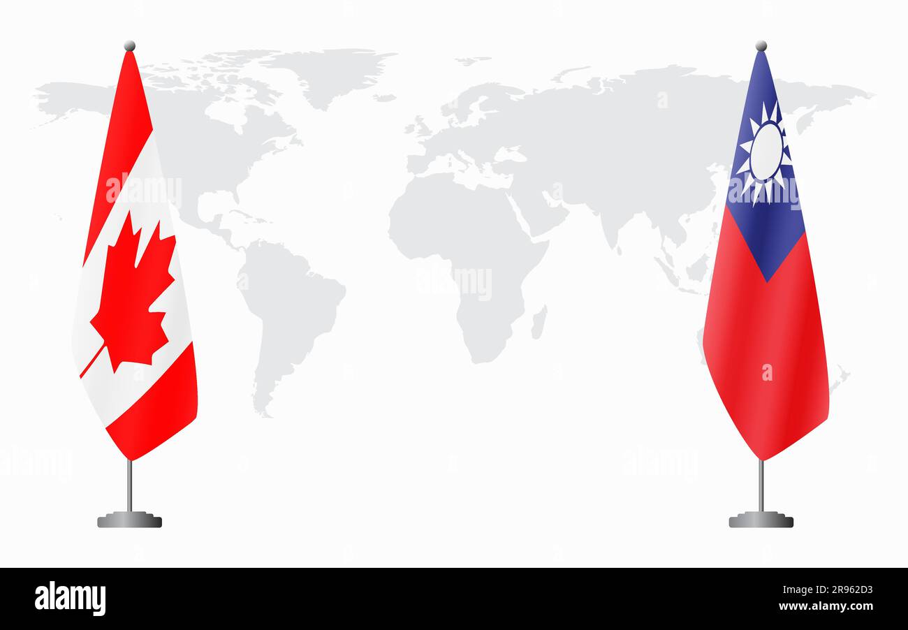 Canada and Taiwan flags for official meeting against background of ...