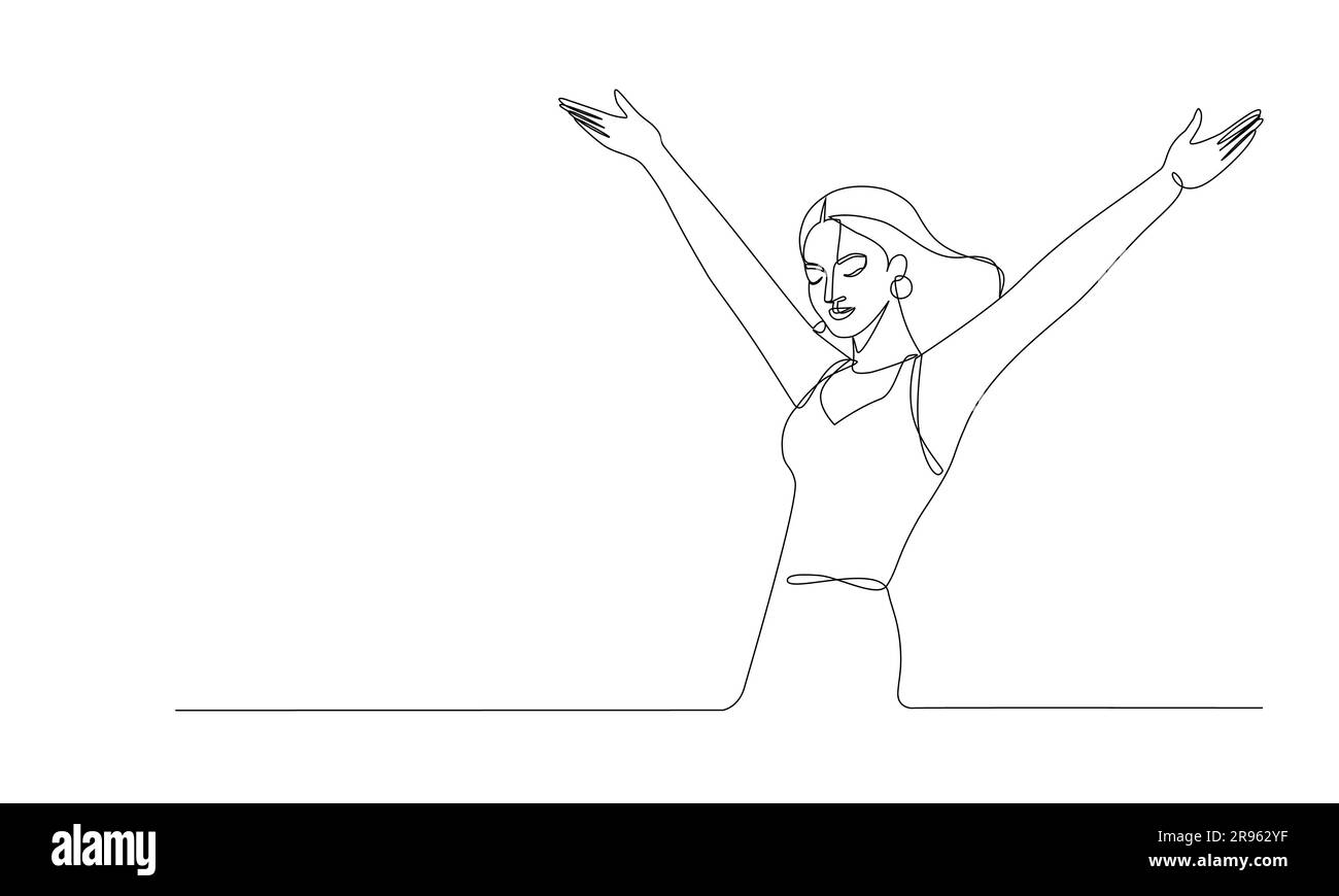 One Line Art Illustration of a Woman with Raised Hands in a Gesture of ...