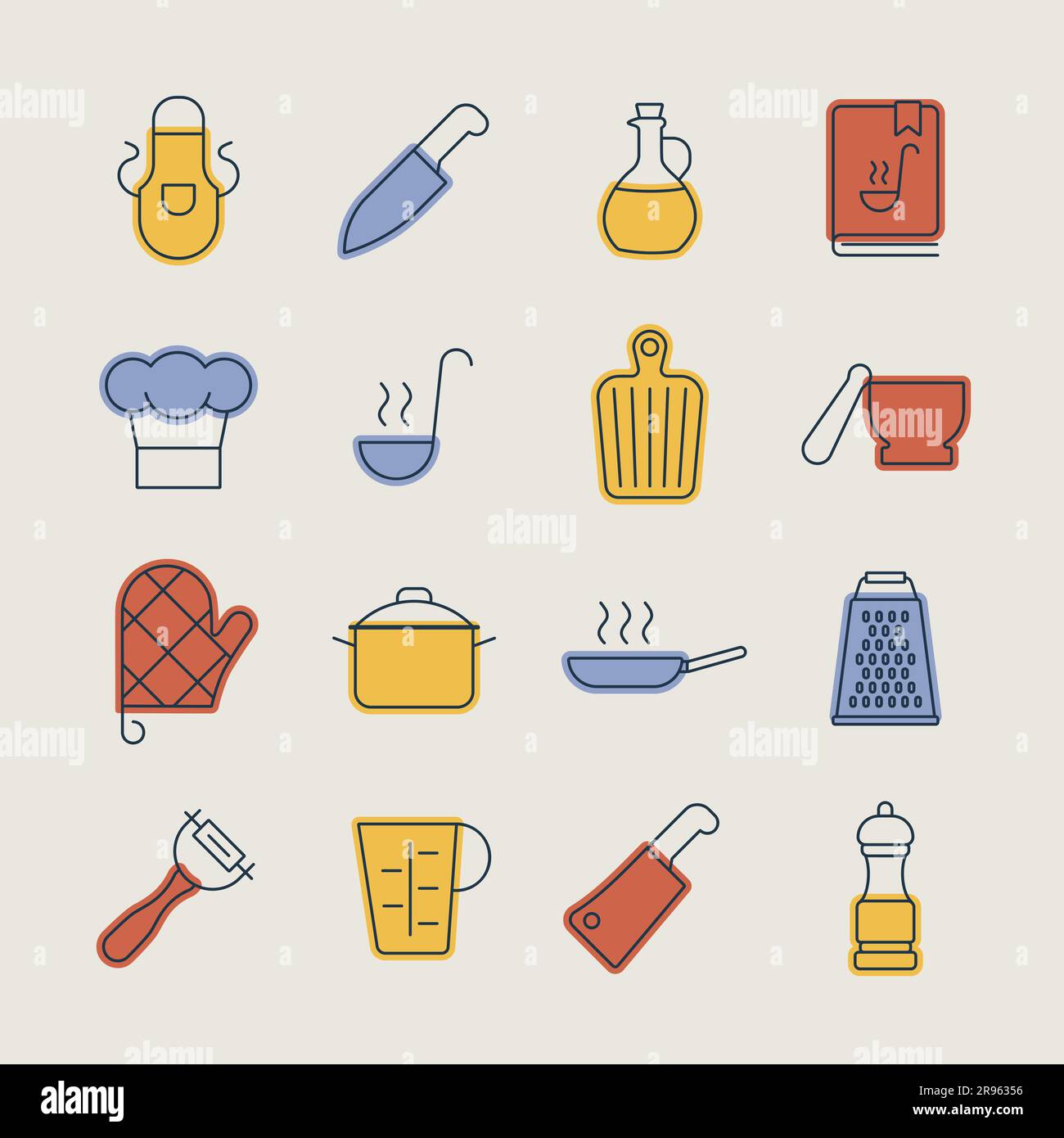 Cooking foods and kitchen vector isolated icon set. Graph symbol for ...