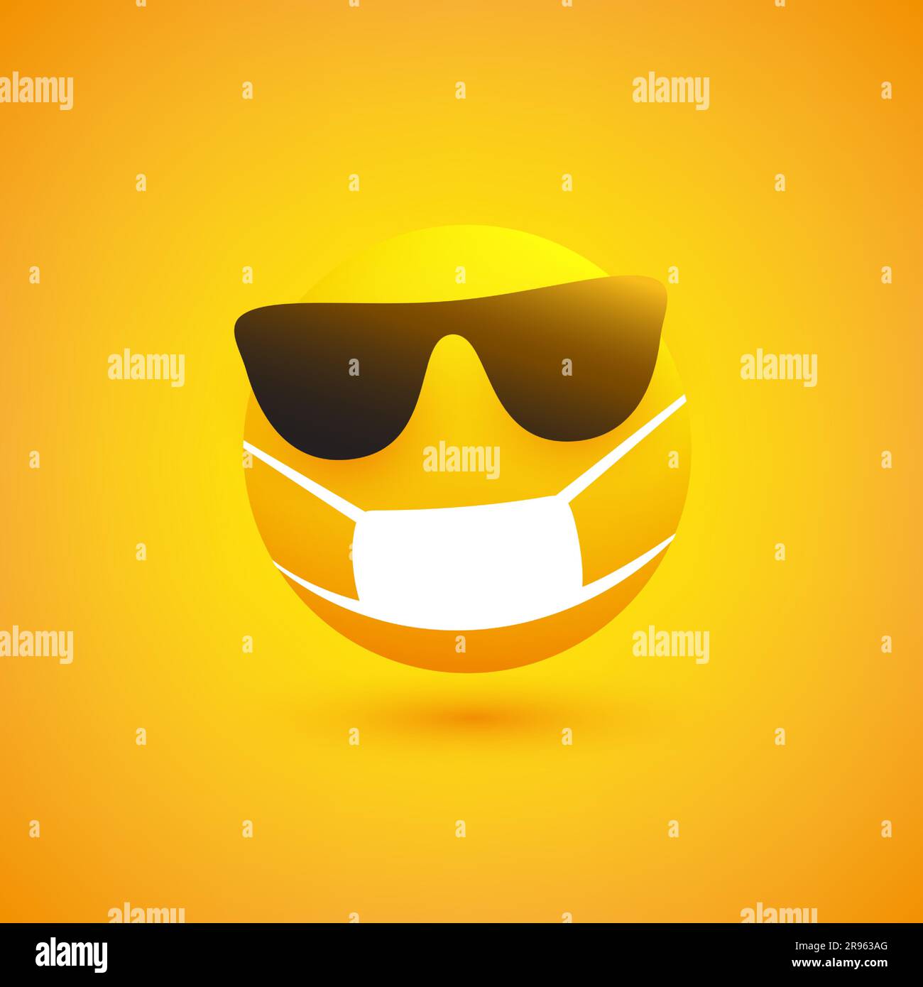 Emoticon with Sunglasses and Medical Mask on Yellow Background - Vector ...