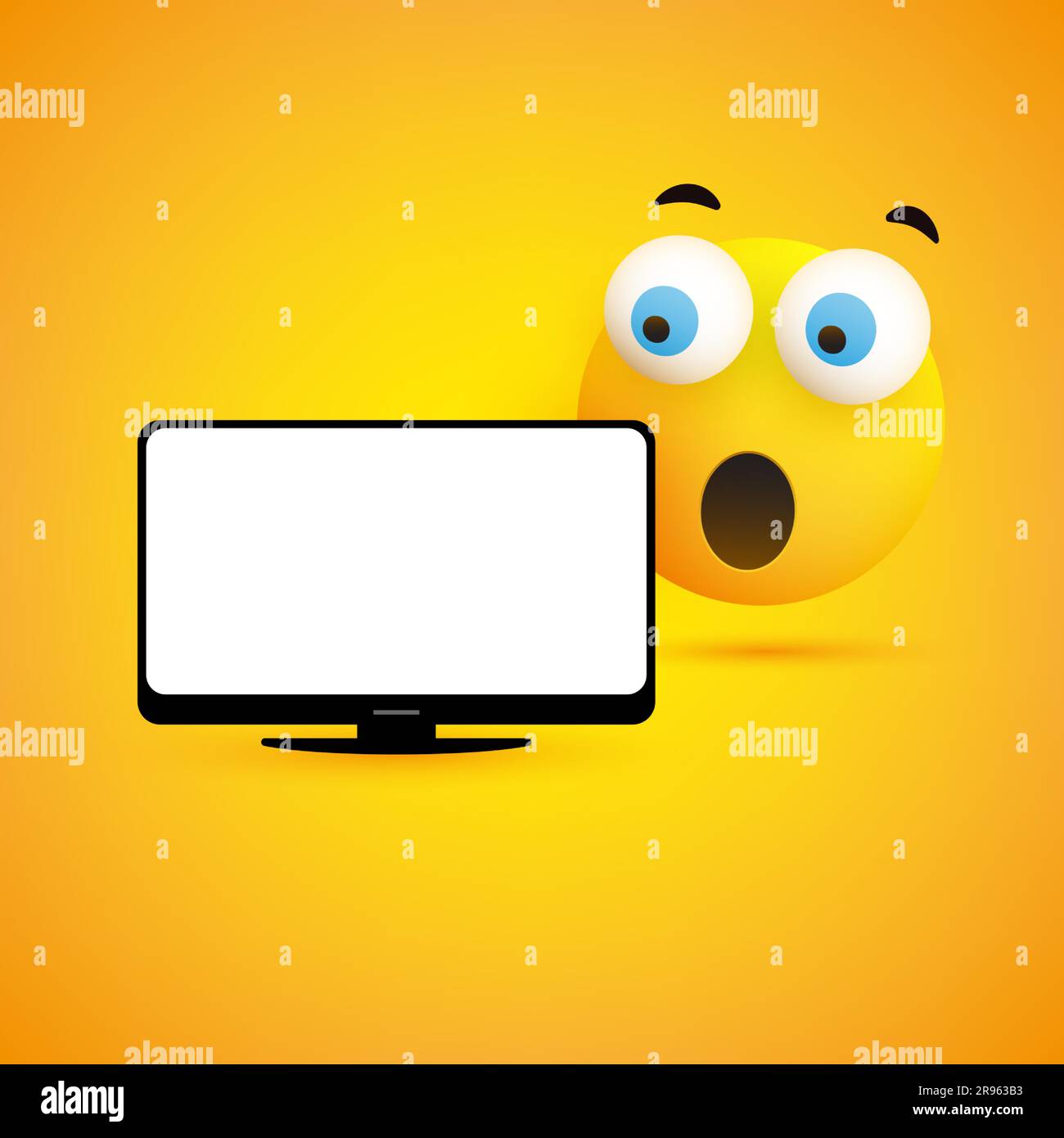 Surprised Emoticon with Pop Out Eyes and Laptop Computer on Yellow ...
