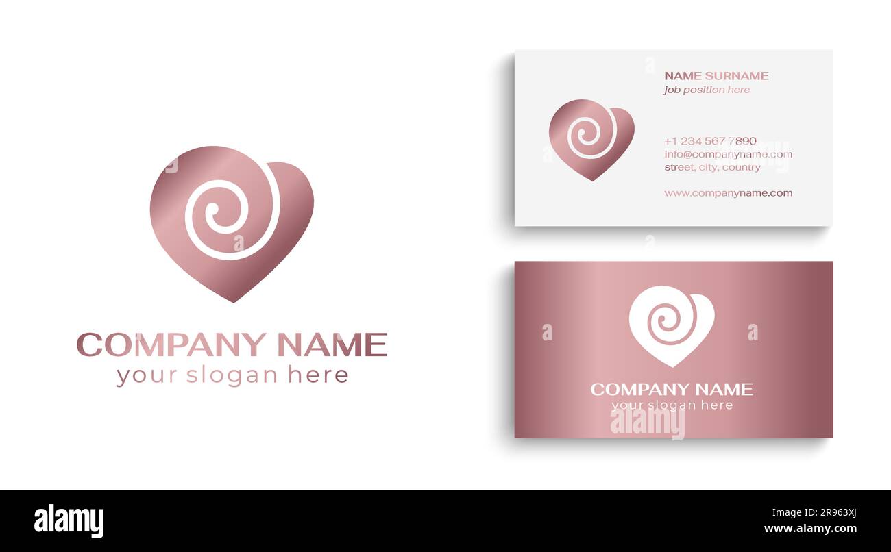 Heart and spiral logo. Flower in the shape of a heart. Roll of fabric ...