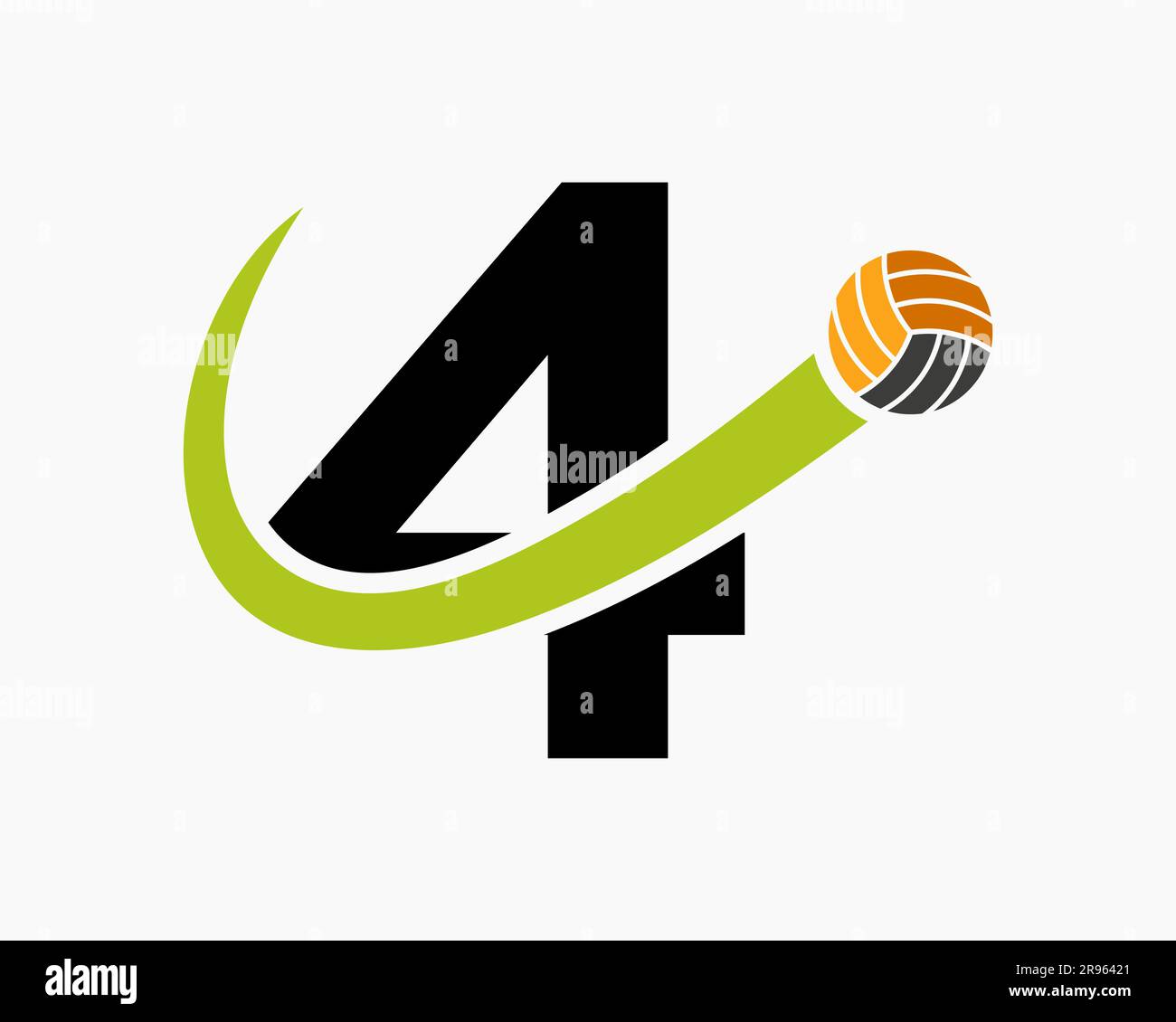 Letter 4 Volleyball Logo Concept With Moving Volley Ball Icon ...