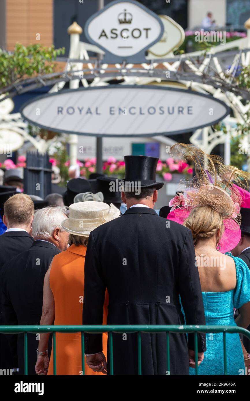 Ascot, UK. 23rd June, 2023. Racegoers arrive at the Royal Enclosure for ...