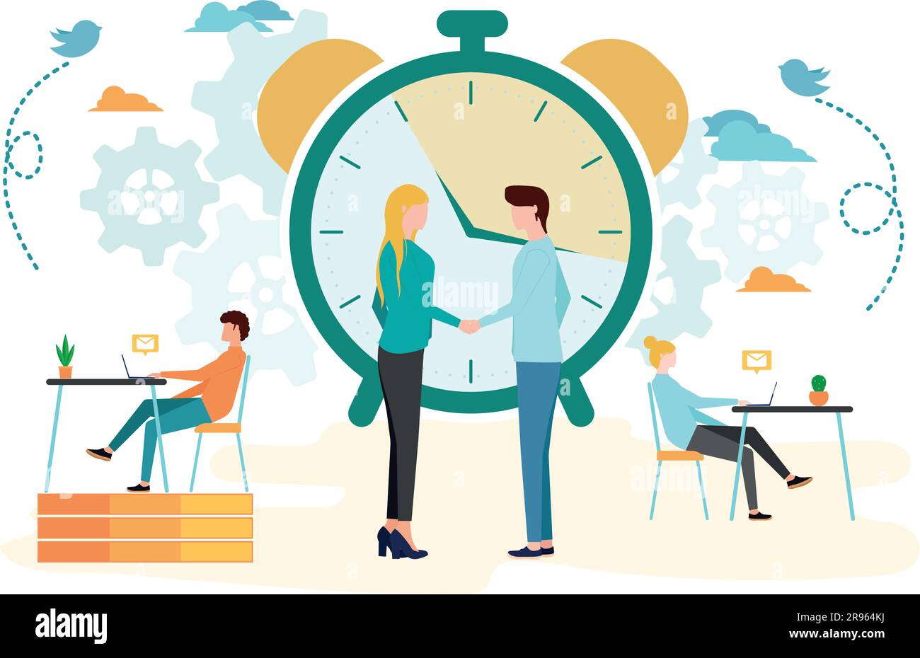 Time management, control. Vector illustration flat design. Isolated on ...
