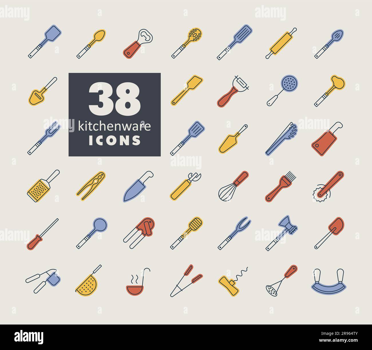Kitchenware and kitchen appliances vector isolated icon set. Graph ...