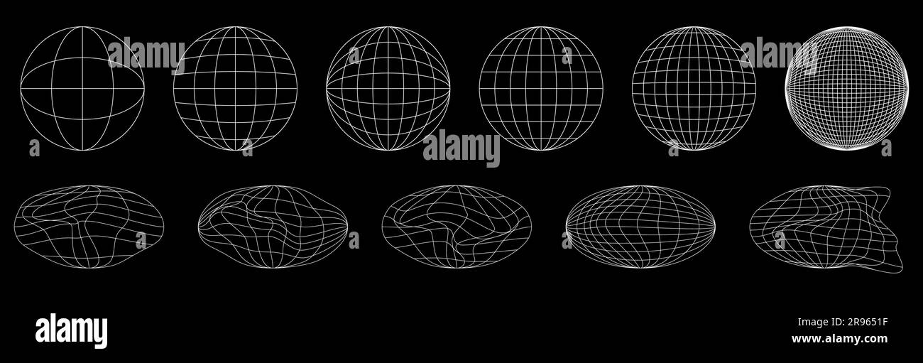 Set of retrofuturistic planet in circle and ellipse shapes. Trendy ...