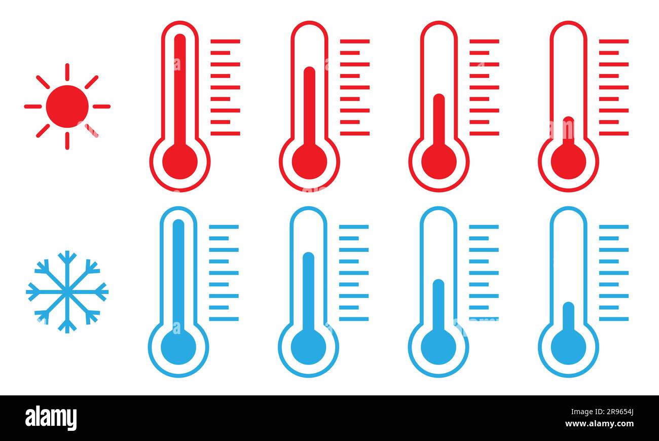 Set of thermometer icons. Cold and hot temperature symbols. Design can ...
