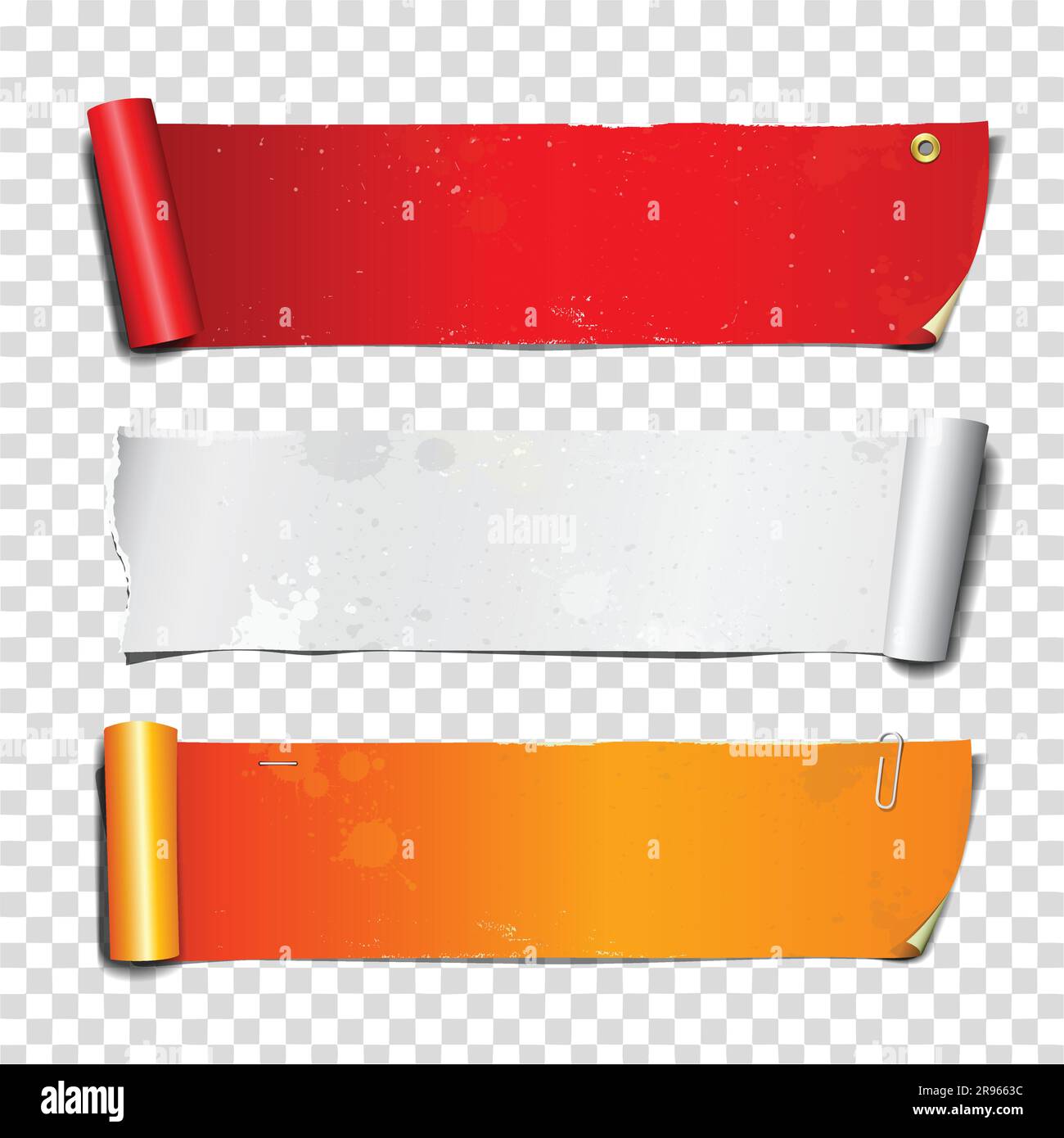 realistic red white yellow label rolled papers isolated transparent ...