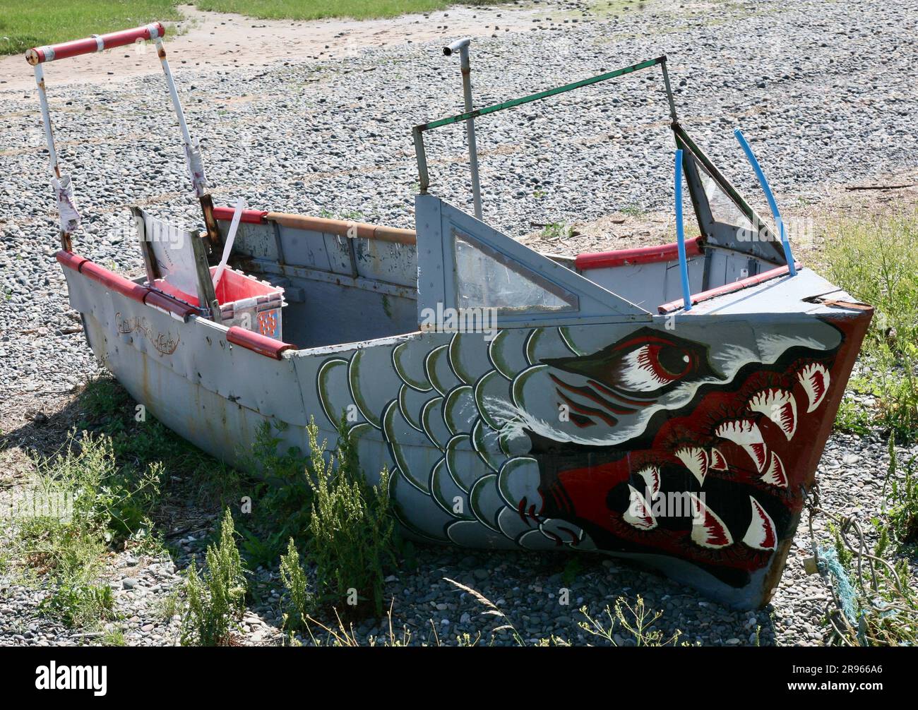 A brightly painted boat on the seafront, Lytham St Annes, Lancashire ...