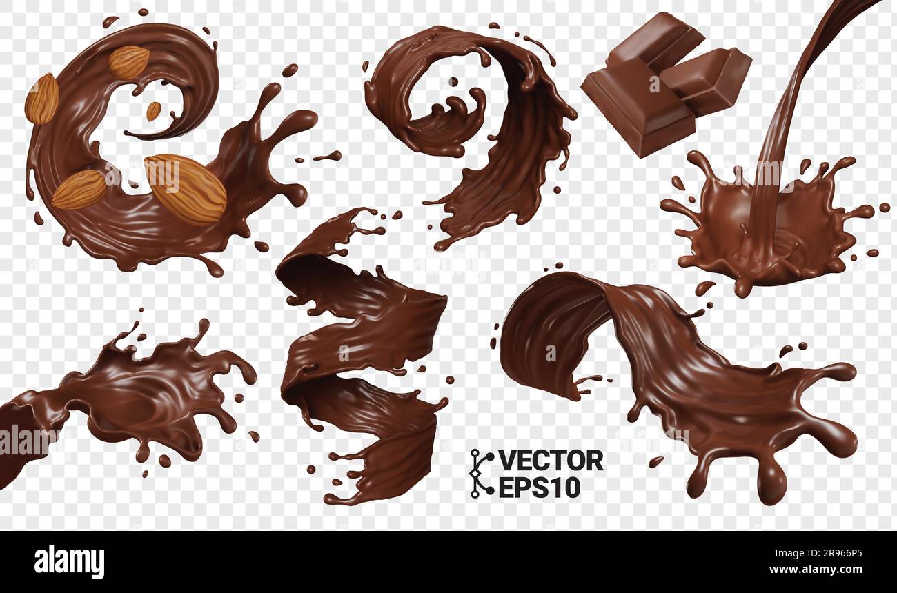 3D Chocolate splash isolate realistic vector eps set pieces of ...
