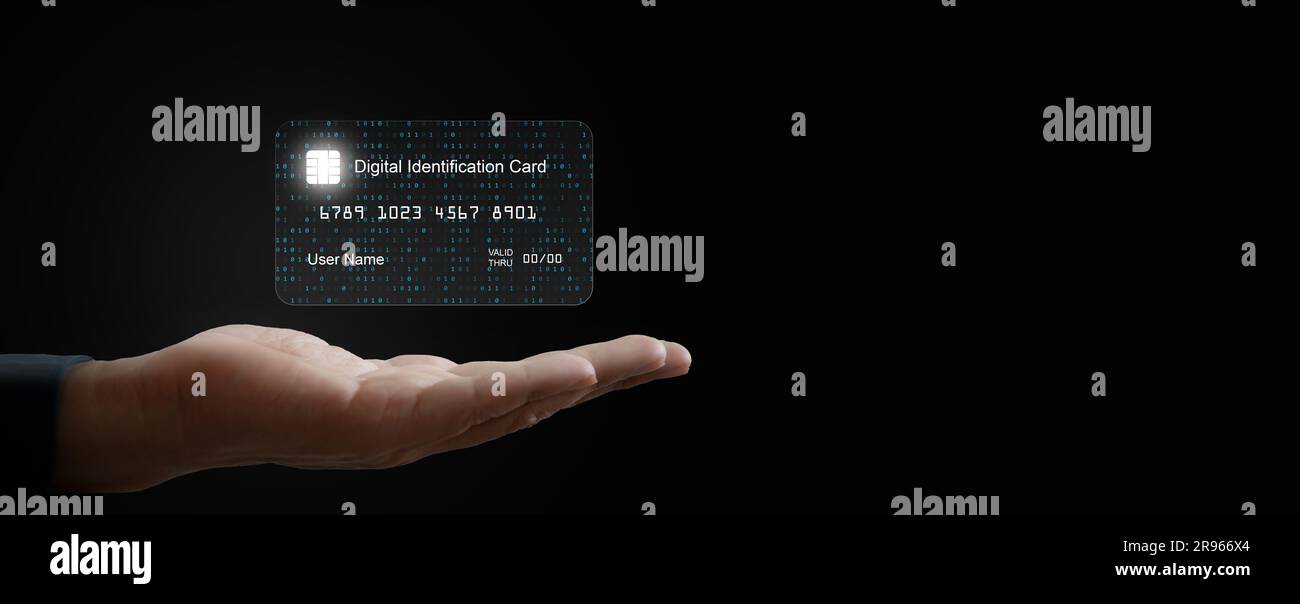 Digital ID card, Electronic Identification. e-ID smartcard, on a man's ...