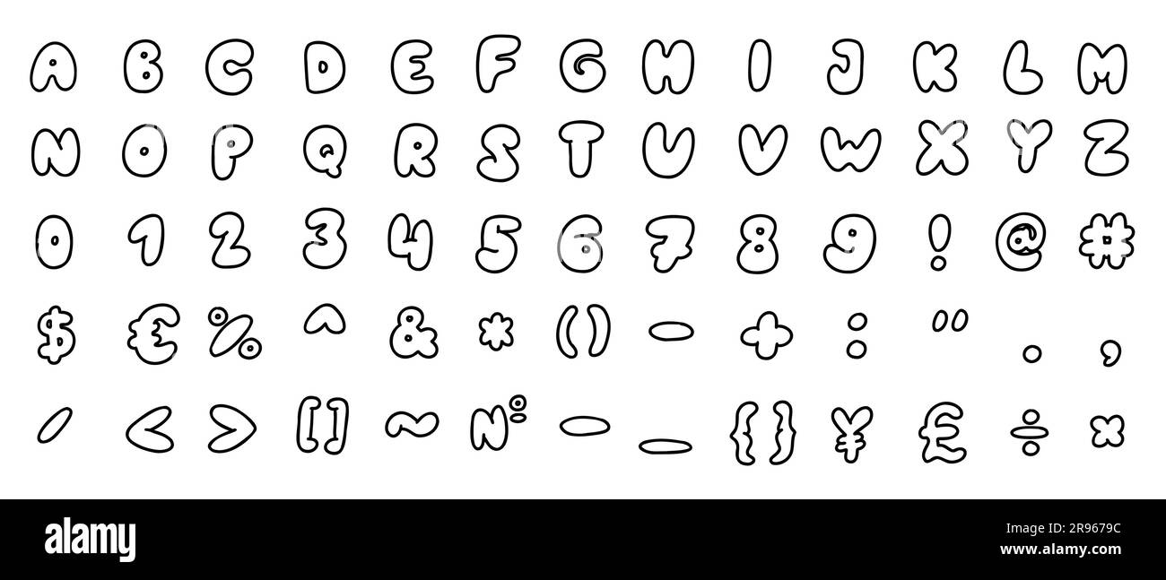 Fun characters black english latin abc alphabet font with digits and ...