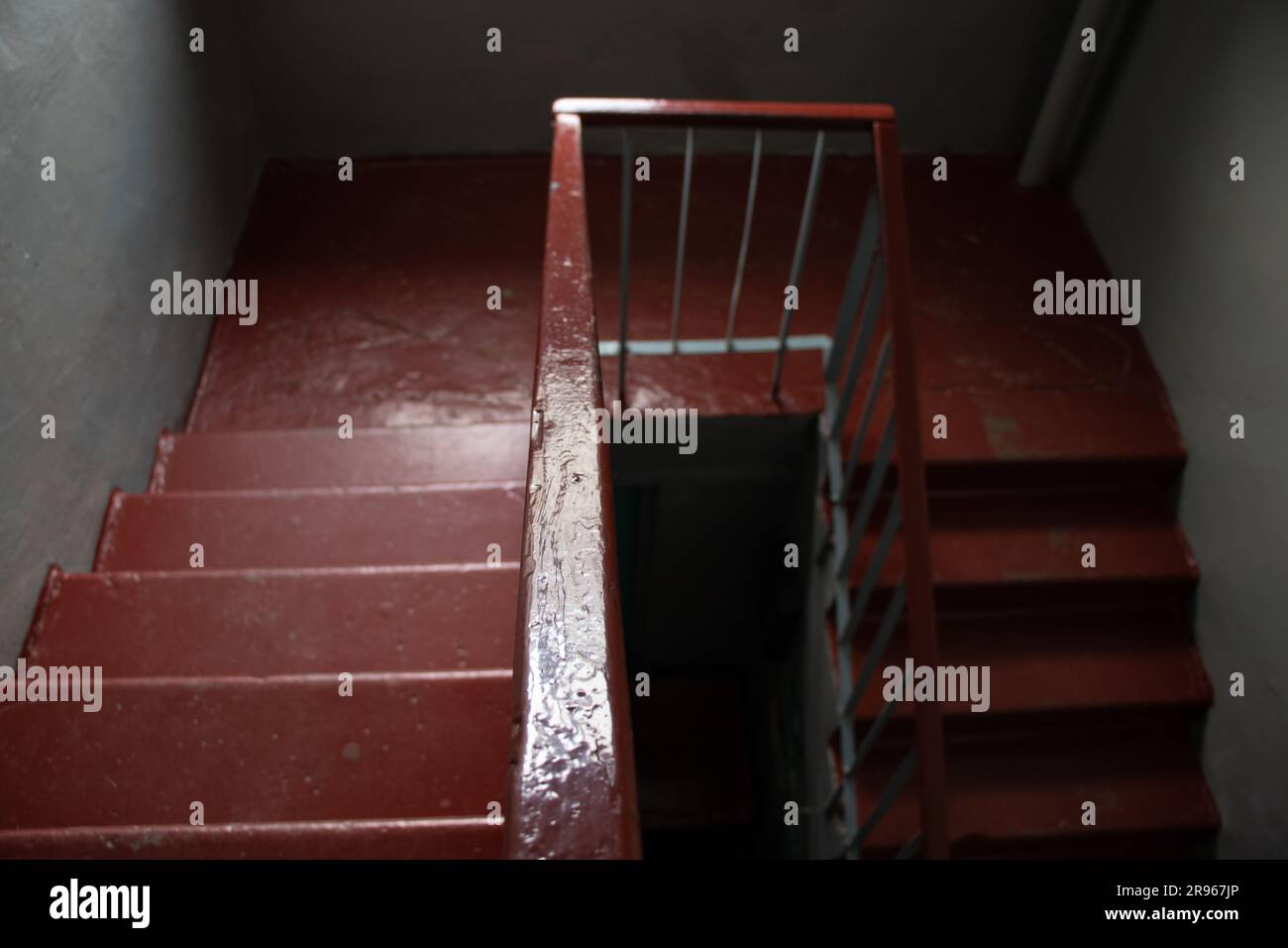 old soviet dirty dark staircase in an apartment building in dnipro city ...