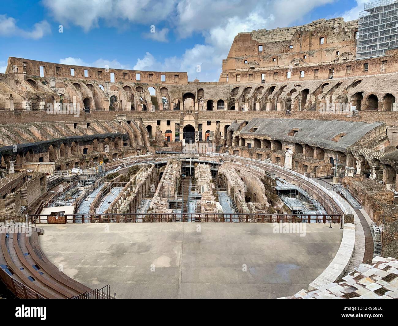 A panoramic shot of the Colosseum's ruins and restoration work in 2020 ...