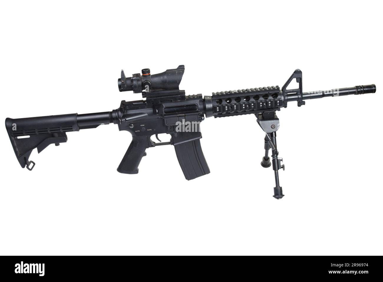 AR-15 assault rifle with bipod isolated on a white background Stock ...