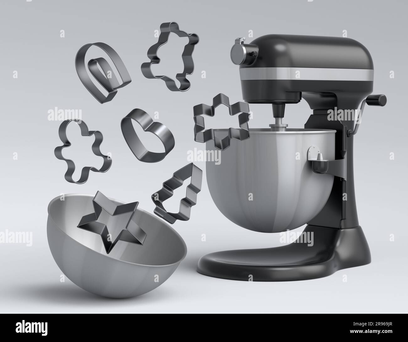 Mixer and metal bowl with kitchen utensil for preparation of dough on ...