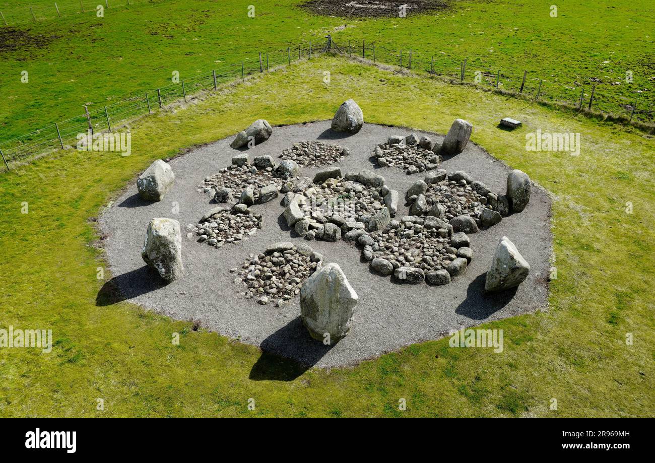 Cullerlie prehistoric stone circle containing 8 kerb cairns. Cremation ...