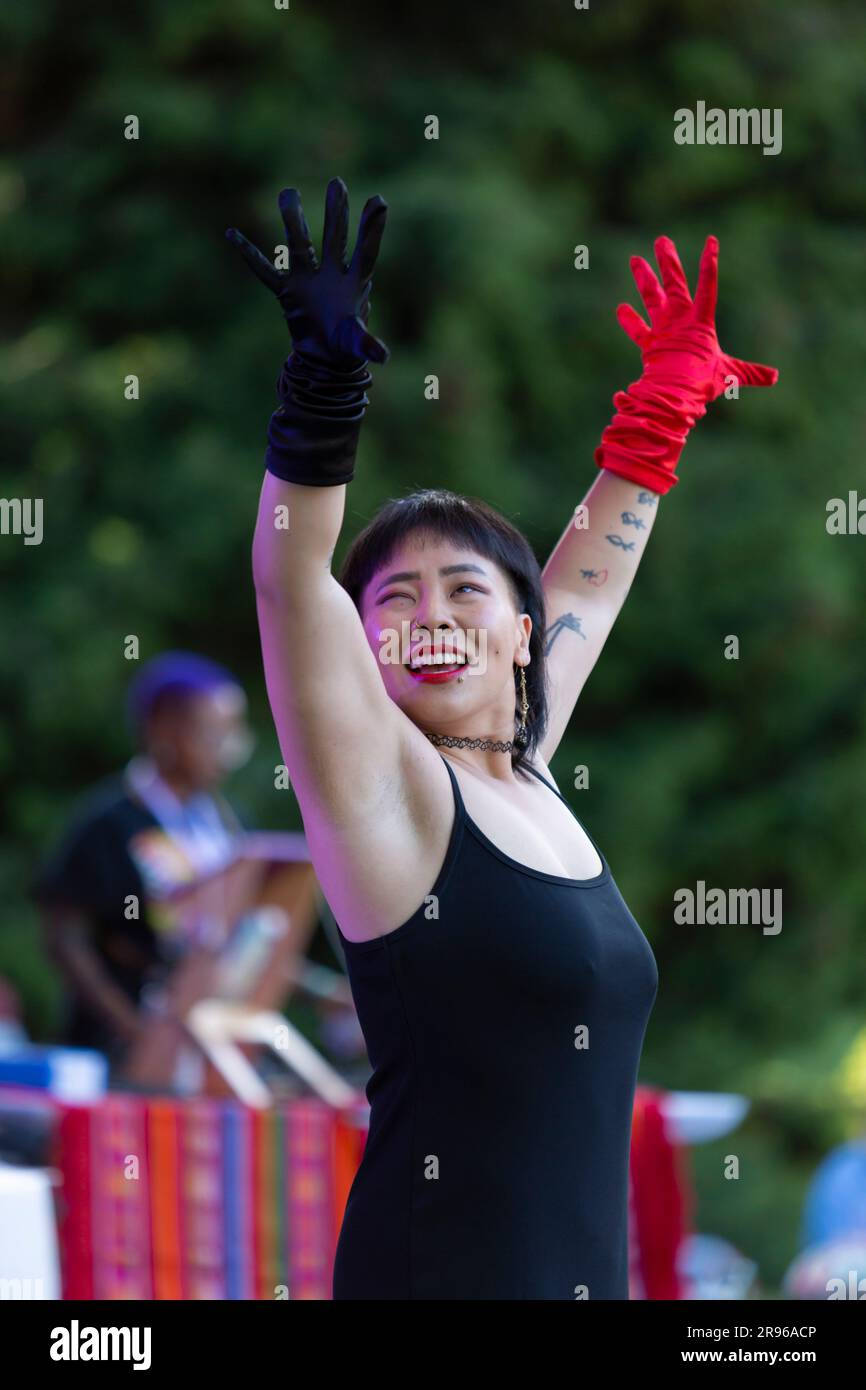 Artist Penny Ly performs at the Trans Pride celebration in Seattle’s ...