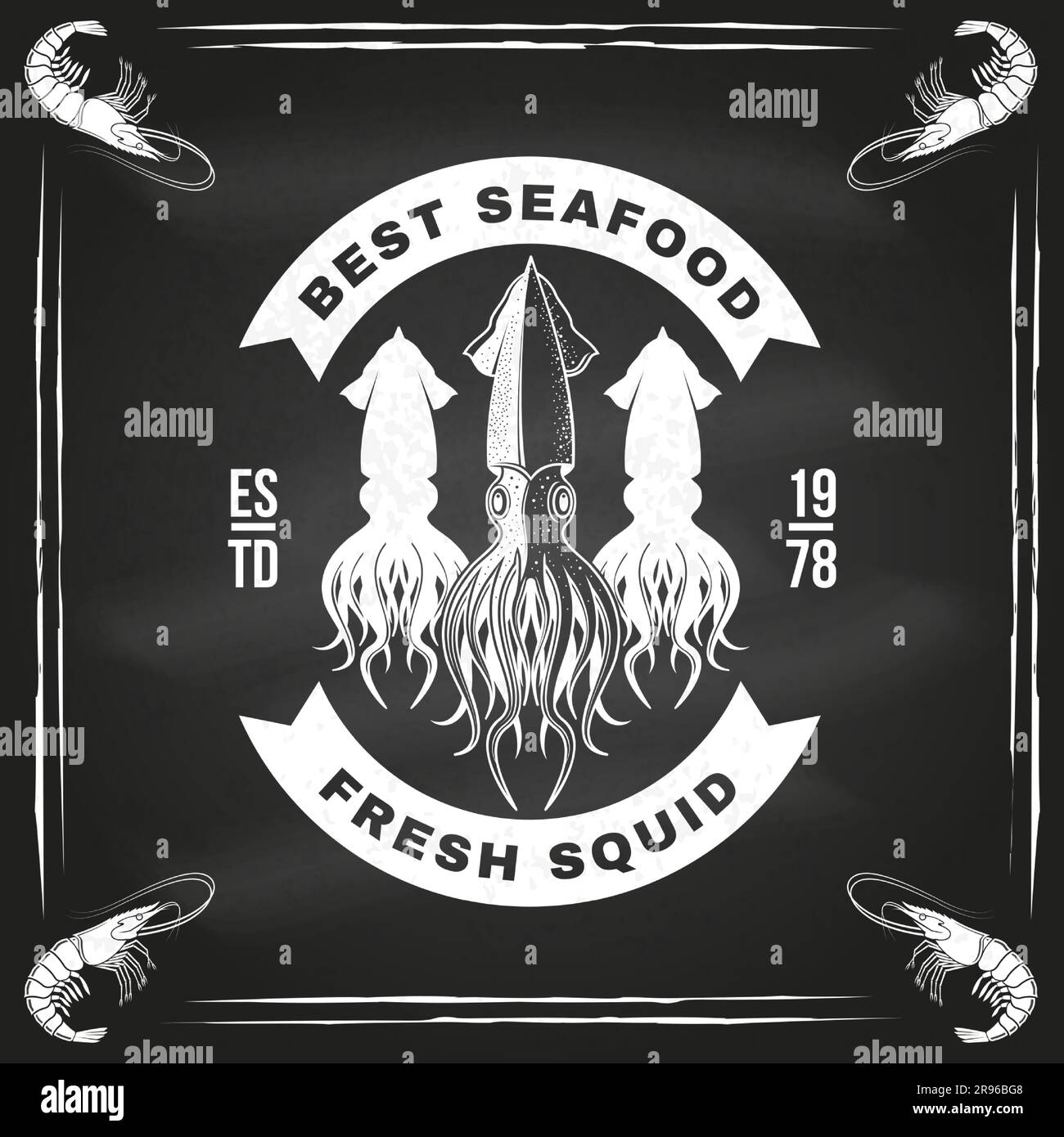 Best seafood. Fresh squid delicious on chalkboard. Vector. For seafood ...