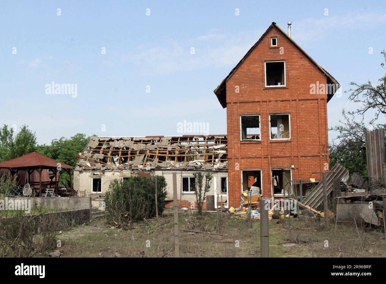 DNIPRO, UKRAINE - JUNE 24, 2023 - Damage done by the rocket attack of ...